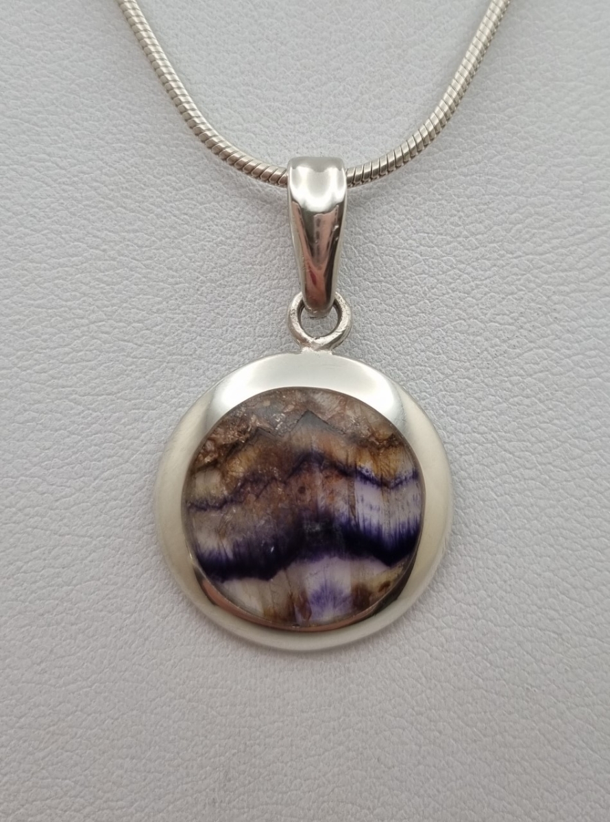 Medium Modern Round Blue John Pendant - Blue John Cavern