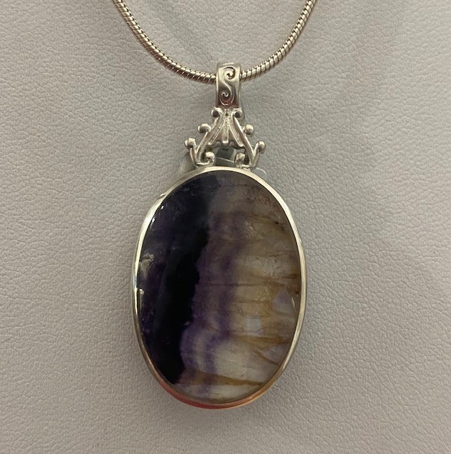 Small Oval Double Sided Blue John Pendant with Ornate top - Blue John ...