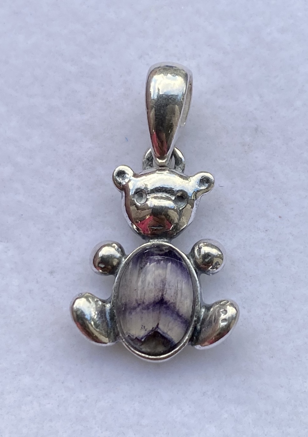 Blue John and Sterling Silver Teddy Bear Pendant - Blue John Cavern
