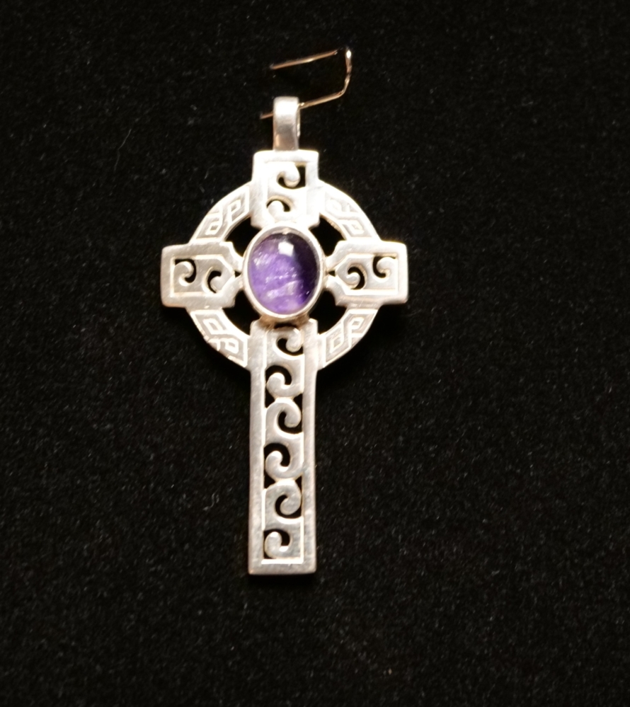 Large Sterling Silver & Blue John Celtic Cross
